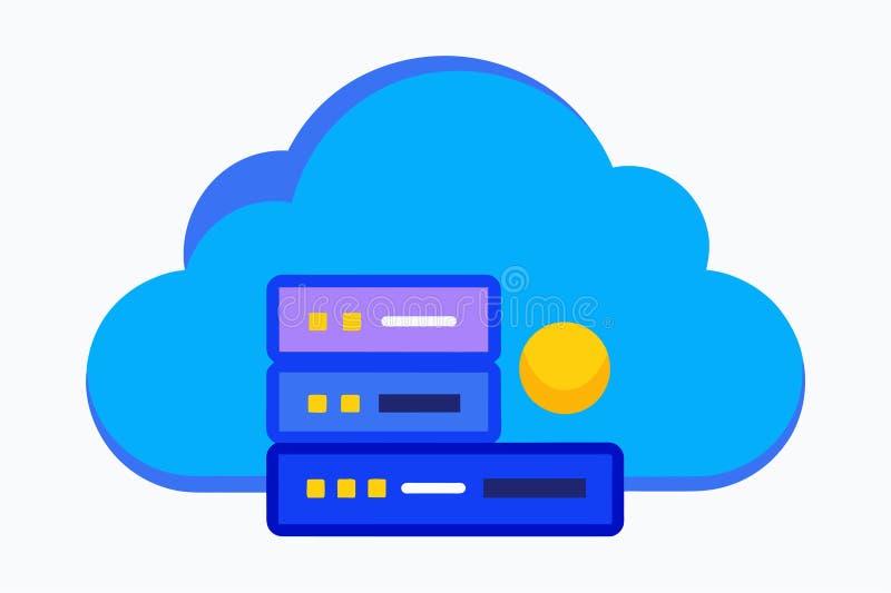 A Blue Cloud Design Featuring Server Racks and a Sun, Representing ...