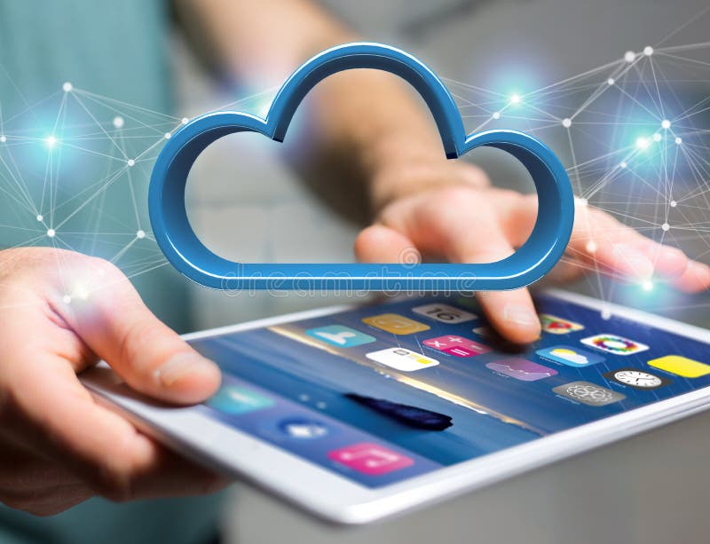 Blue Cloud Displayed on a Futuristic Interface - 3d Rendering Stock ...