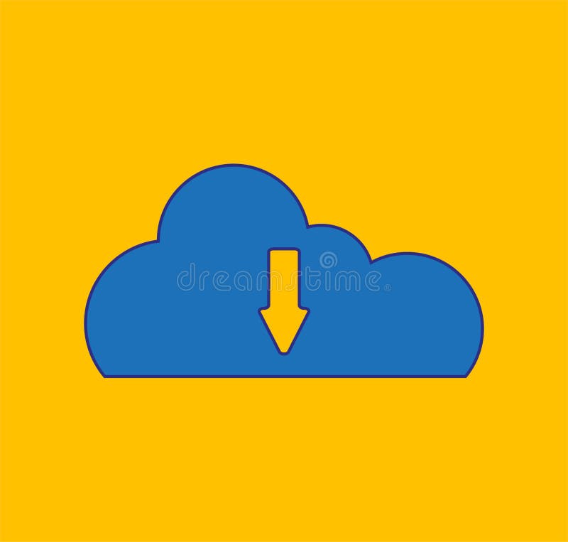 Blue Cloud Download Icon on Yellow Background Stock Illustration ...