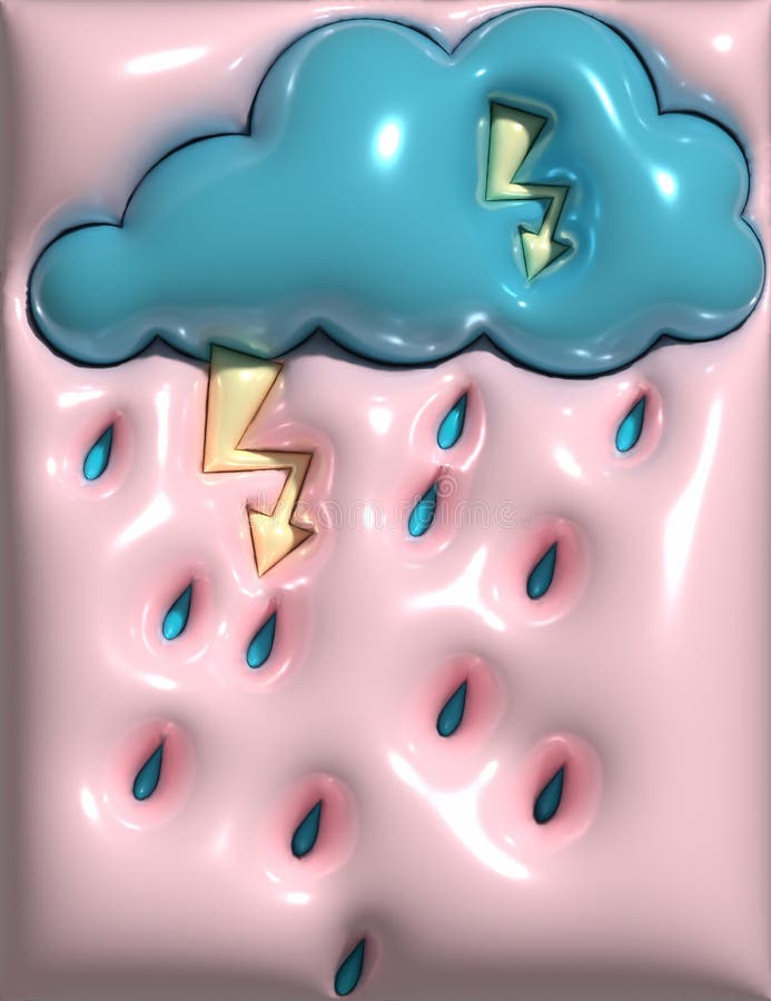 Blue Cloud with Drops and Lightning, 3D Rendering Illustration Stock ...