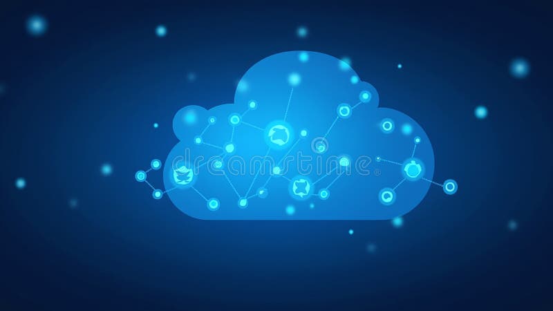 Blue Cloud Graphic with Network Connections on Dark Blue Background ...
