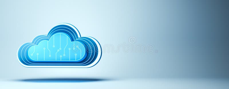 Blue Cloud Icon with Circuit Pattern on Light Blue Background. 3D ...