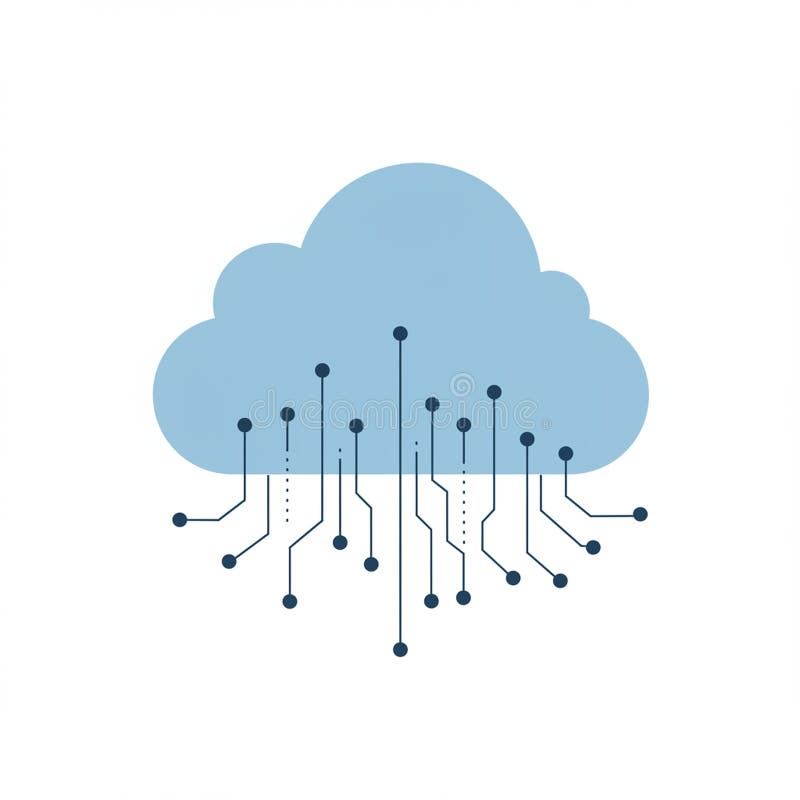 Blue Cloud Icon Connected To Circuit Lines Extending Downward ...