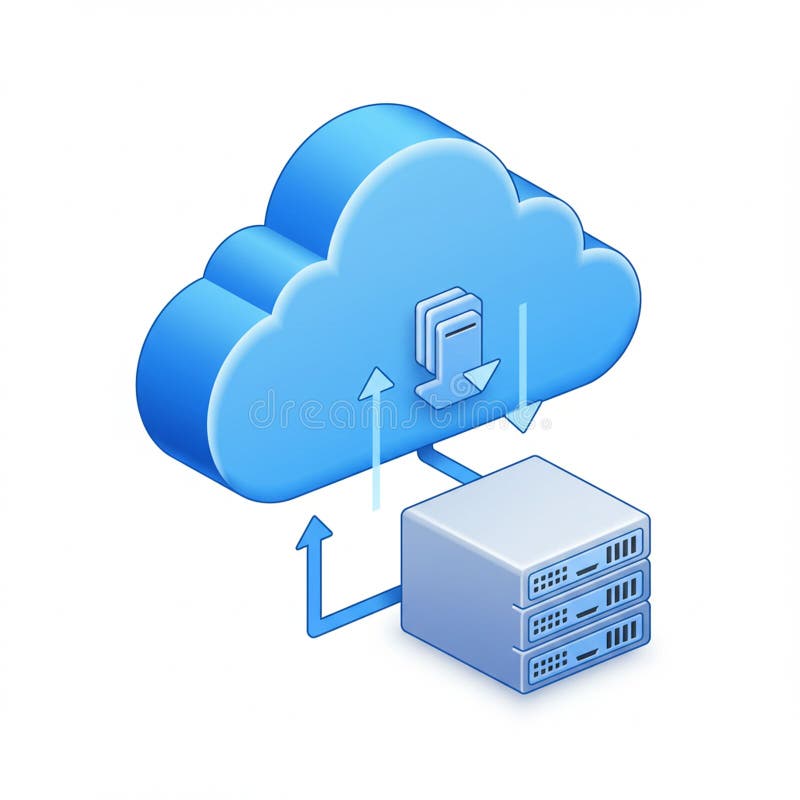 Blue Cloud Icon Connected To a Stack of Silver Server Racks Illustrates ...