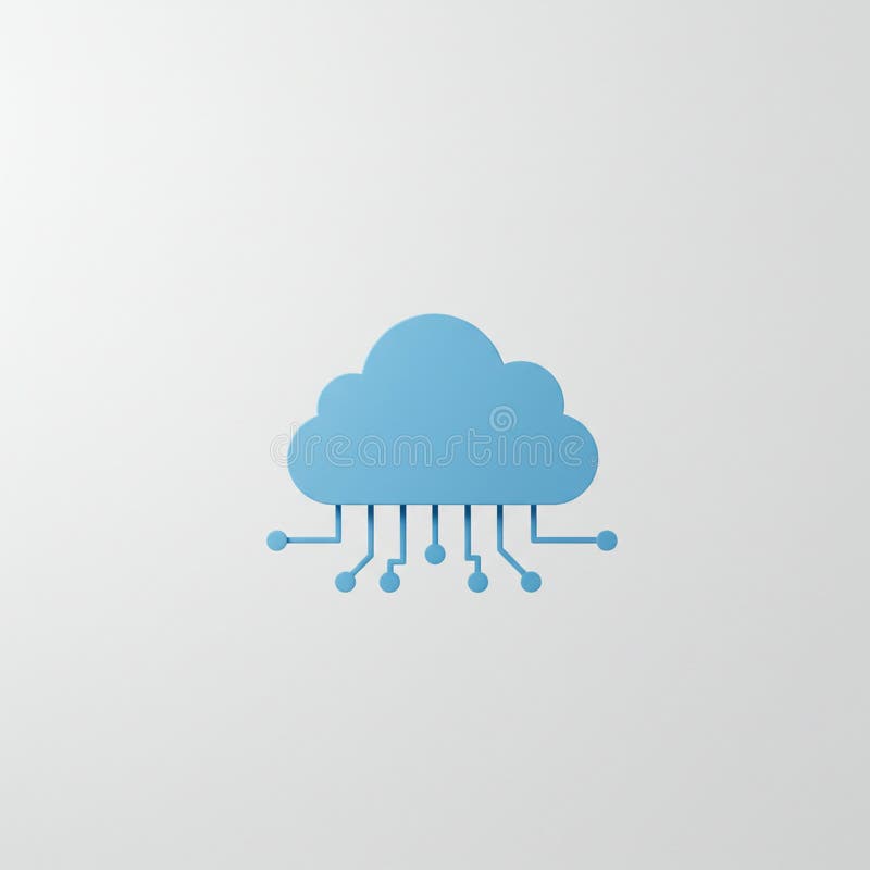 Blue Cloud Icon with Digital Circuit Lines Extending Downward ...