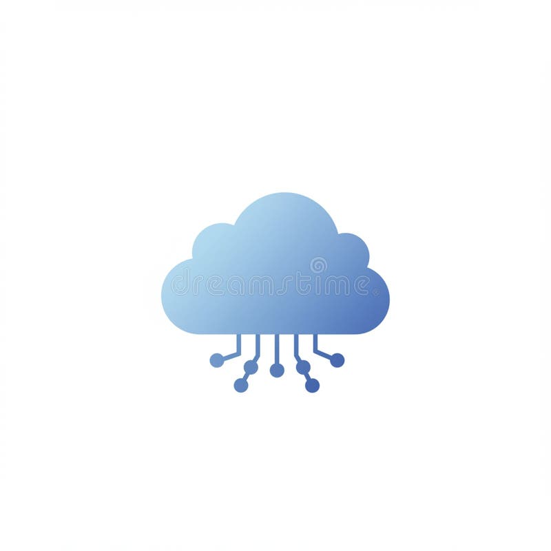 Blue Cloud Icon with Digital Circuit Lines Extending Downwards ...