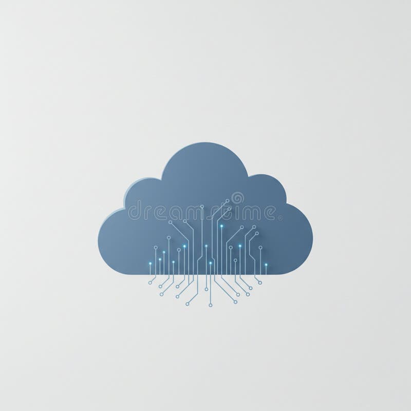 A Blue Cloud Icon with Electronic Circuit Lines Extending Downward ...