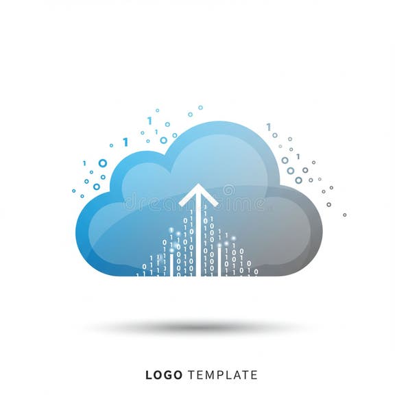 Blue Cloud Icon with a Gradient Effect, Surrounded by Binary Code (0s ...