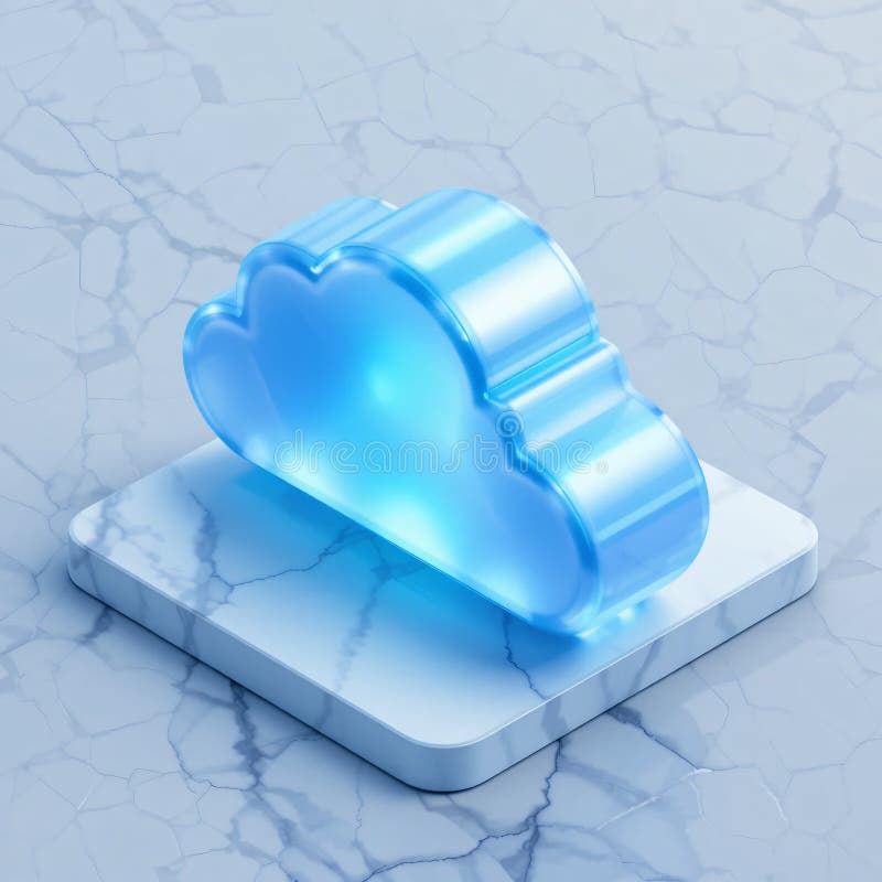 Blue Cloud Icon with Holographic Effect on Gradient Background Stock ...