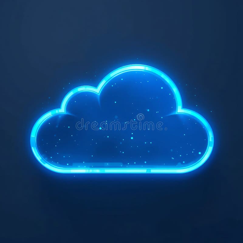 Blue Cloud Icon with Neon Glow on Dark Background Stock Illustration ...