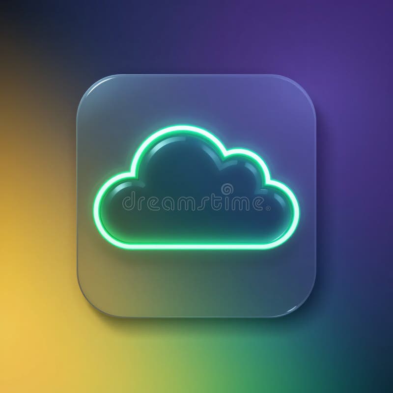 Blue Cloud Icon with Neon Glow on Gradient Background Stock ...