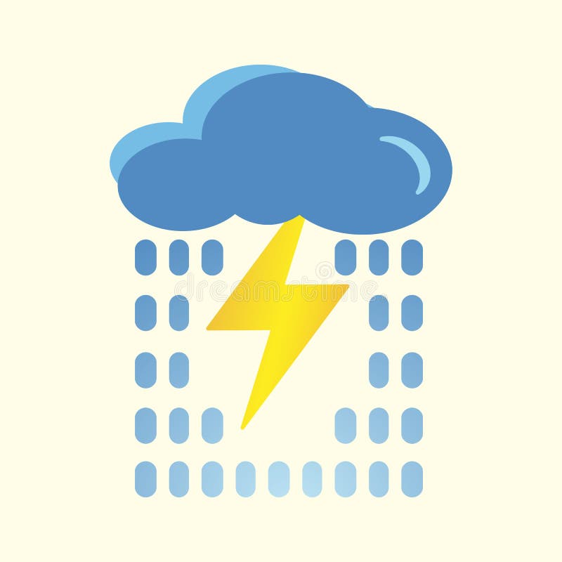 Blue Cloud with Lightning and Rain Icon. Cartoon Illustration of Clouds ...
