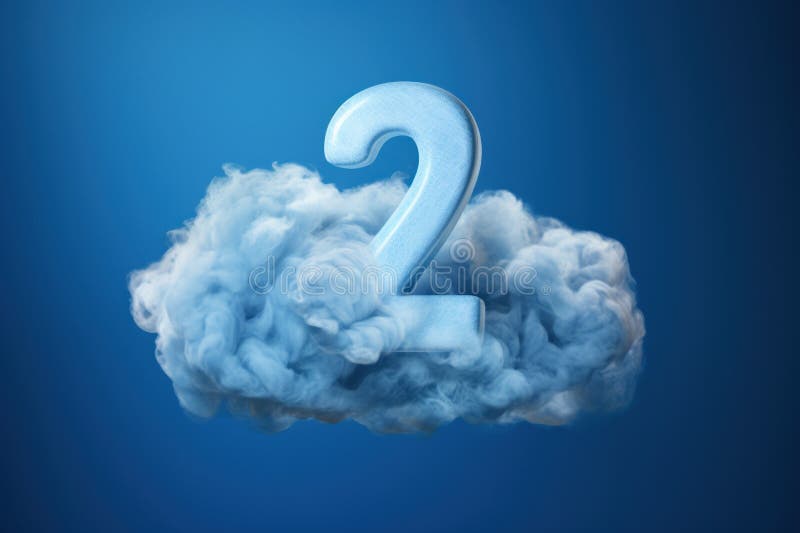 Blue Cloud Number 2 Floating on Blue Background AI Generated Stock ...
