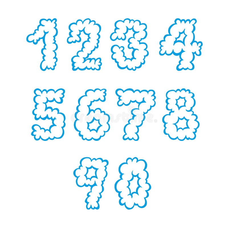 Blue Cloud Numbers Isolated on White Background. Flat Vector ...