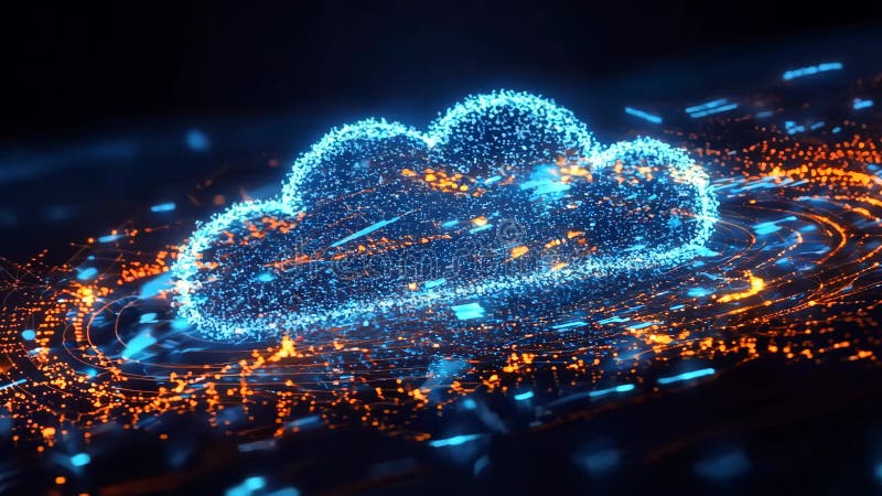 A Blue Cloud with Orange Highlights is Floating in a Cityscape Stock ...