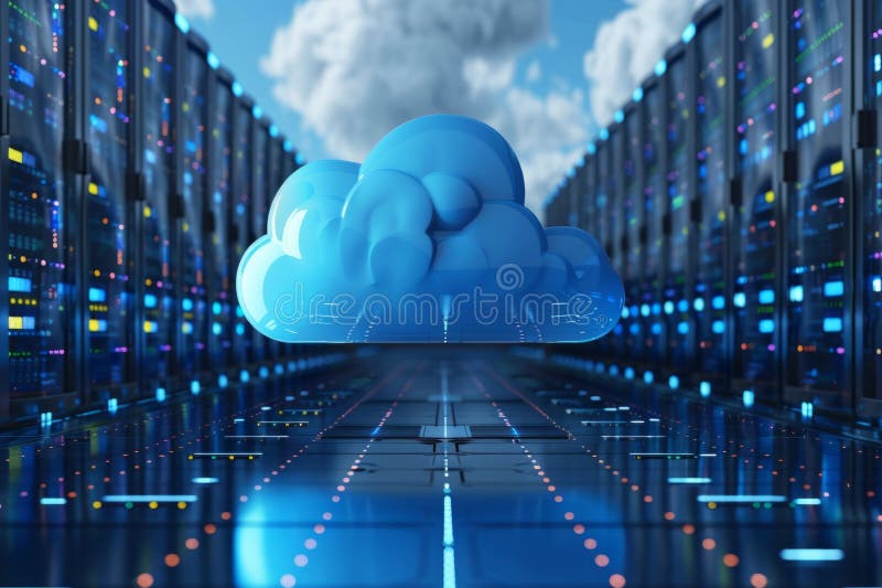 Blue Cloud in Server Room Data Center Stock Illustration - Illustration ...