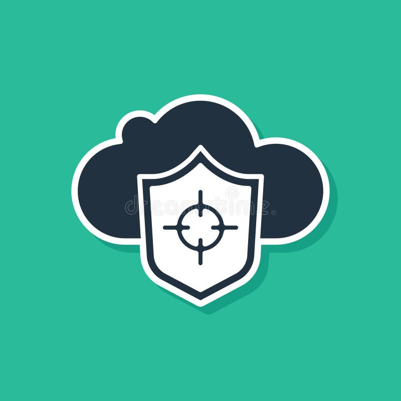 Blue Cloud and Shield Icon Isolated on Green Background. Cloud Storage ...