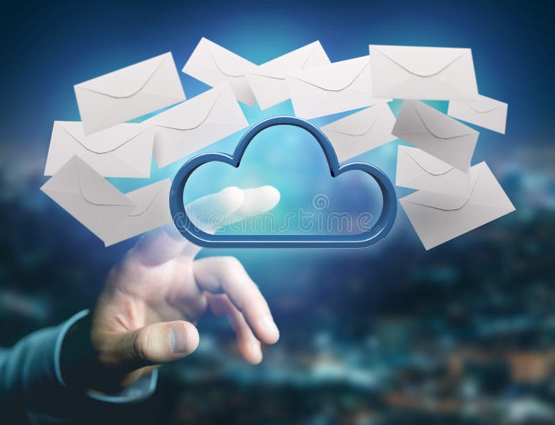 Blue Cloud Surrounded by Realistic Envelope Email Displayed on a Stock ...