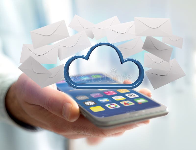 Blue Cloud Surrounded by Realistic Envelope Email Displayed on a Stock ...