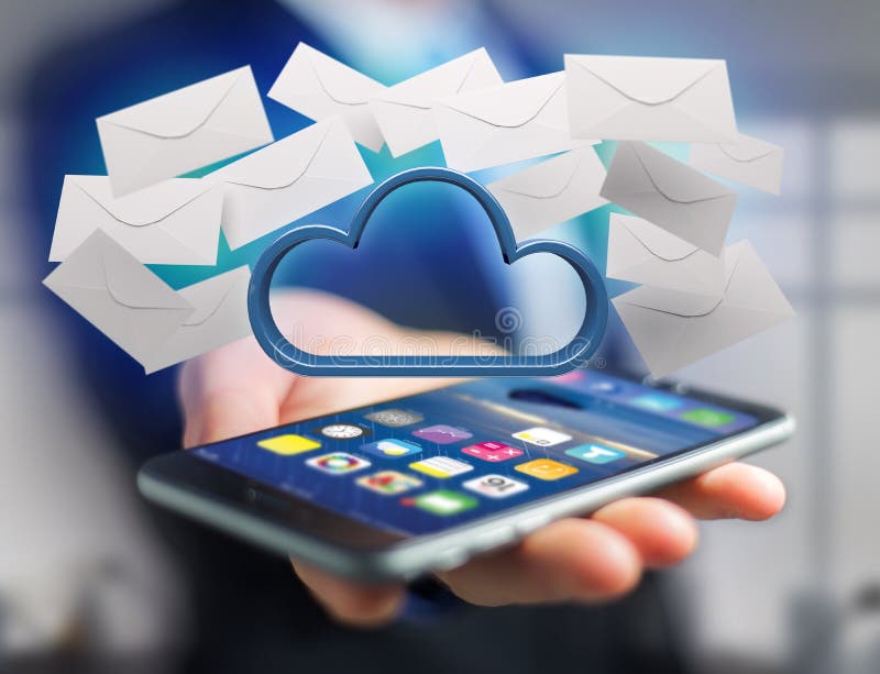 Blue Cloud Surrounded by Realistic Envelope Email Displayed on a Stock ...