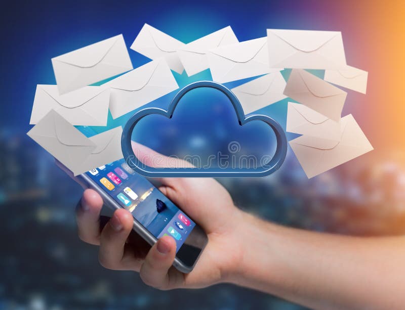 Blue Cloud Surrounded by Realistic Envelope Email Displayed on a Stock ...