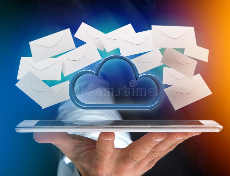 Blue Cloud Surrounded by Realistic Envelope Email Displayed on a Stock ...