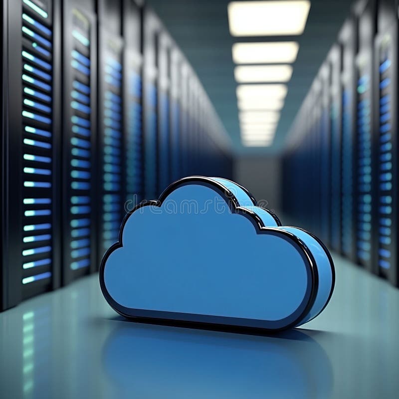 A Blue Cloud Symbol in Front of Servers in a Data Center Stock Image ...