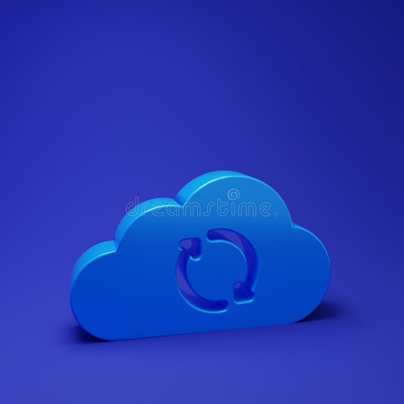 Blue Cloud Sync Refresh Icon Isolated on Blue Background. Cloud and Arrows. Minimalism Concept ...