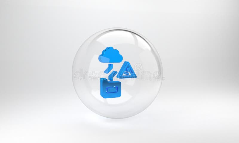Blue Cloud Technology Data Transfer and Storage Icon Isolated on Grey Background. Glass Circle ...