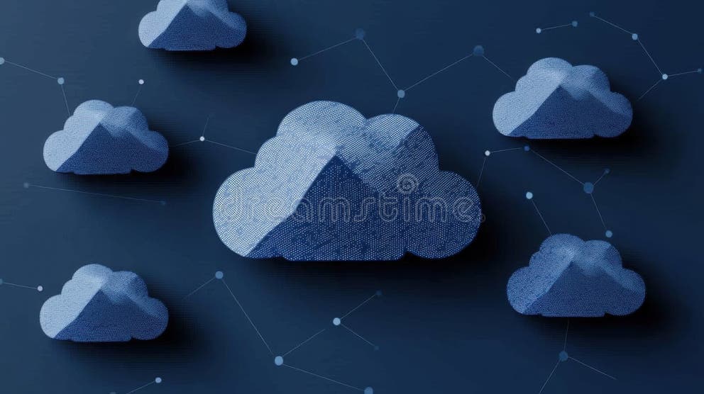 A Blue Cloud with a Triangular Top is Surrounded by Smaller Clouds and Interconnected by Lines ...