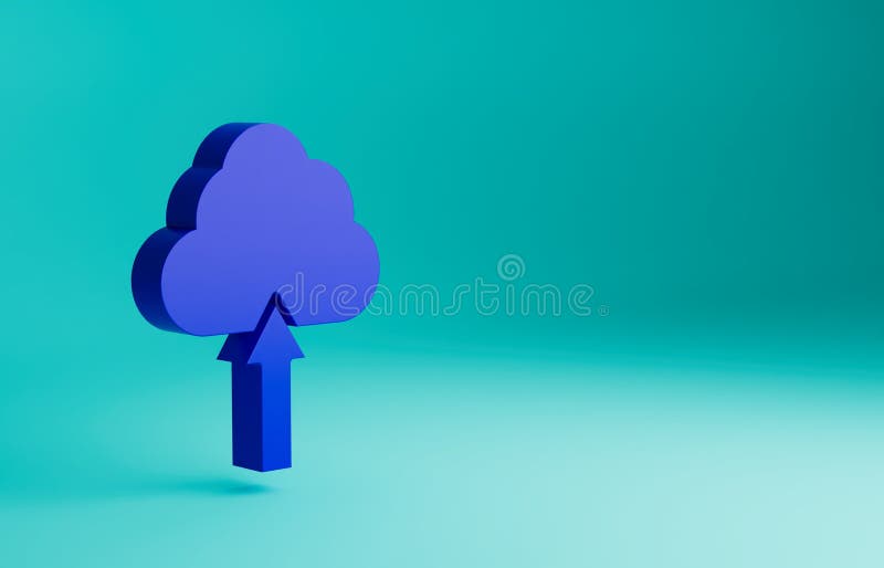 Blue Cloud Upload Icon Isolated on Blue Background. Minimalism Concept ...