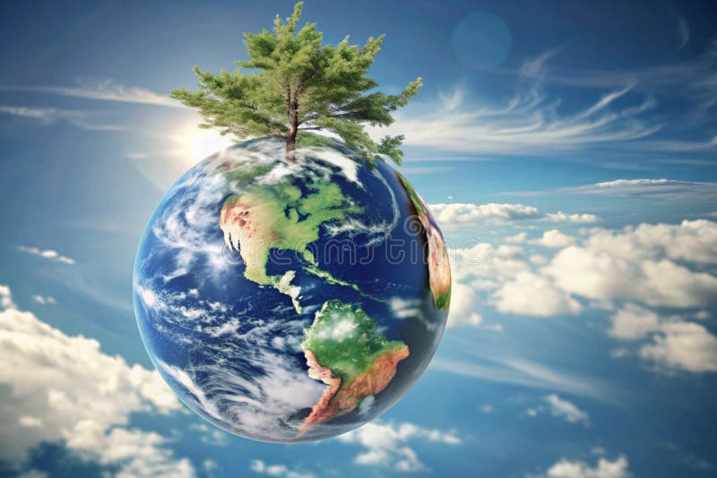 Blue and Clouds Sky Evergreen Earth in the Background Stock ...