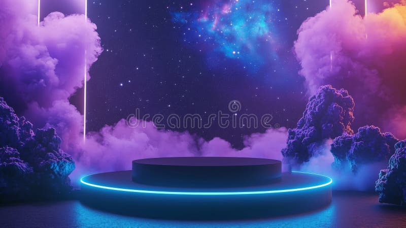 Blue Clouds and a Starry Sky Backdrop Adorn this Empty Stage. Stock ...