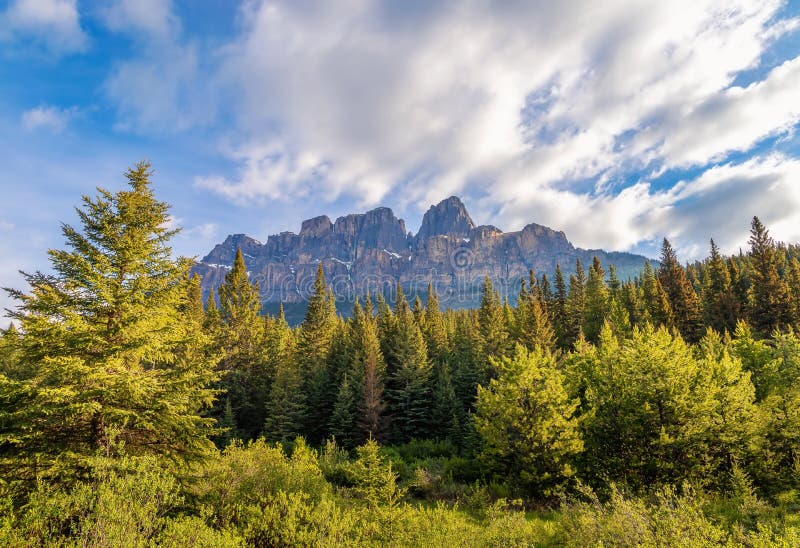 Blue Cloudy Sky Over Banff Summer Mountains Stock Photo - Image of ...