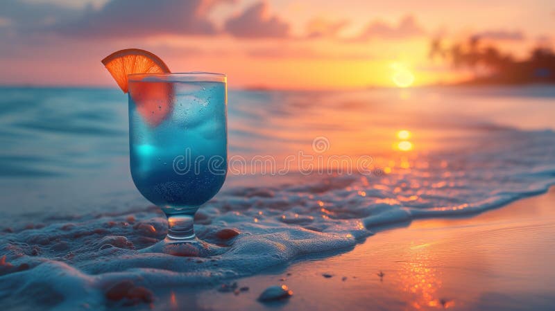 Blue Cocktail on Background of the Sea Stock Illustration ...