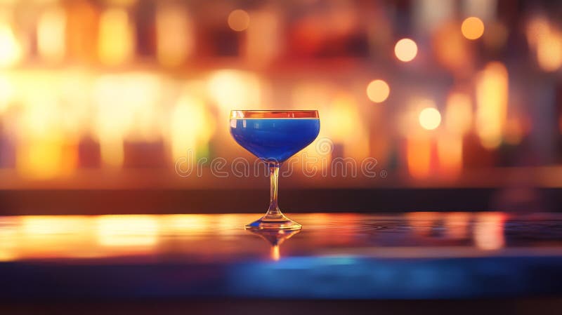 Blue Cocktail on Bar Counter at Night Stock Illustration - Illustration ...