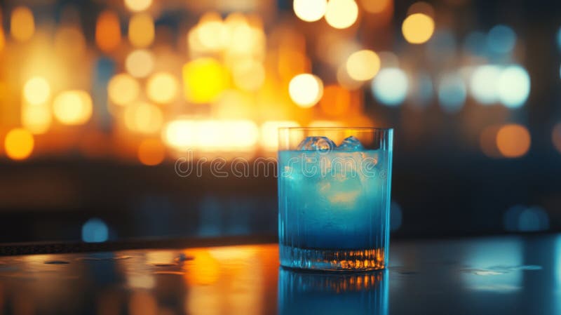 Blue Cocktail on Bar Counter at Night Stock Illustration - Illustration ...