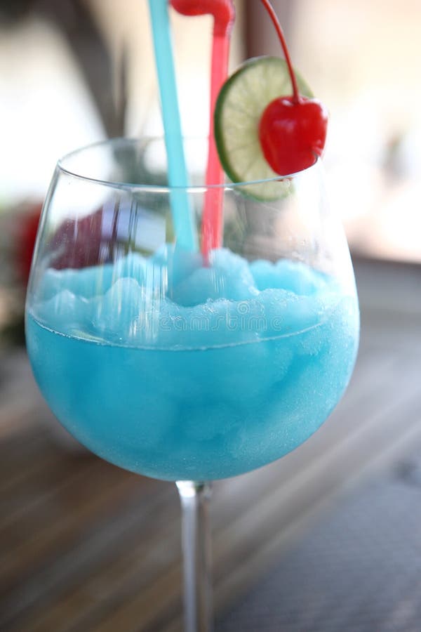 Blue Cocktail with Cherry and Lime , Kamikaze Stock Image - Image of ...
