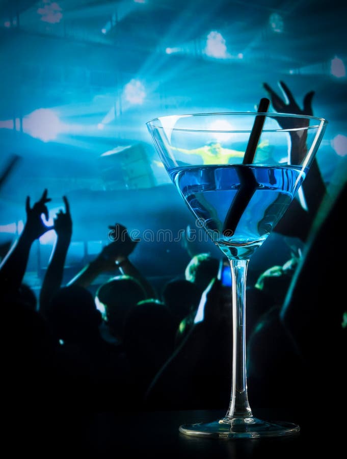Blue Cocktail Drink on a Disco Table with Space for Text Stock Photo ...