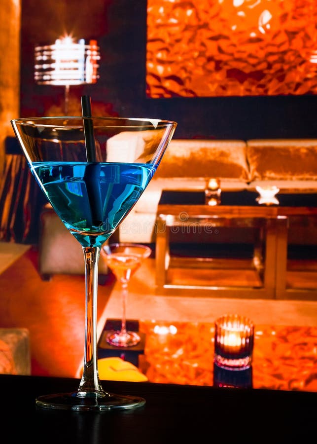 Blue Cocktail Drink on a Lounge Bar Table Stock Image - Image of ...