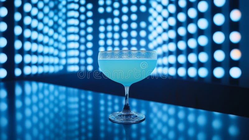 Blue Cocktail in Elegant Glass at Illuminated Bar Stock Illustration ...
