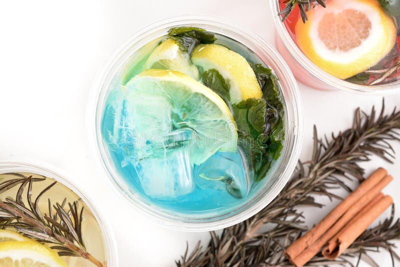 Blue Cocktail with Fresh Lemon and Mint Stock Photo - Image of drink ...