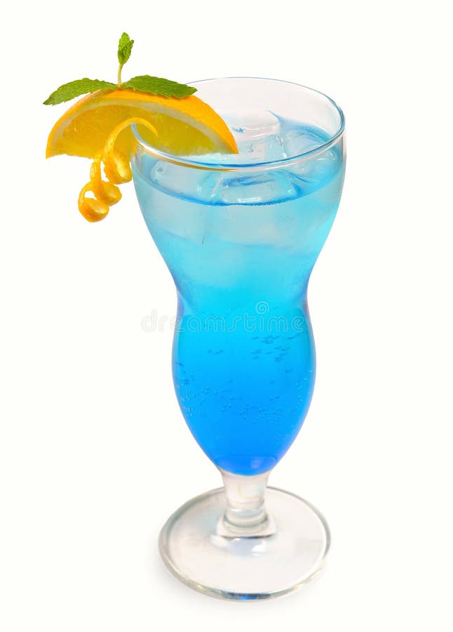 Blue Cocktail with Ice and Orange Stock Photo - Image of yellow, drink ...