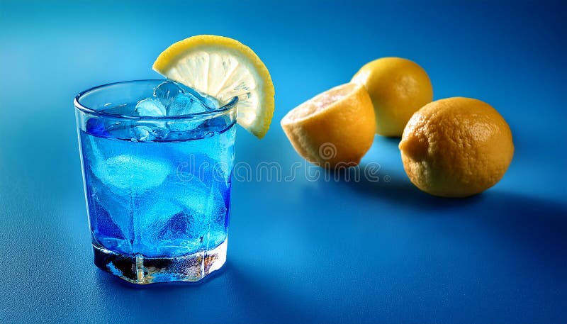 Blue Cocktail with Lemon, on Blue Stock Illustration - Illustration of ...