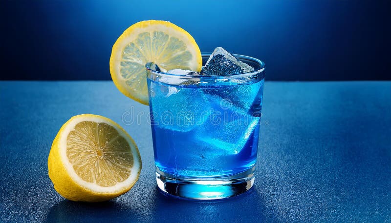 Blue Cocktail with Lemon, on Blue Stock Illustration - Illustration of ...