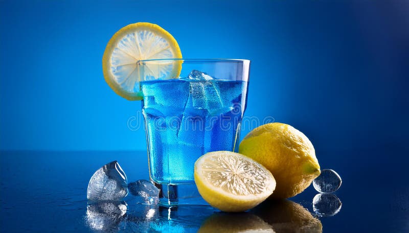 Blue Cocktail with Lemon, on Blue Stock Illustration - Illustration of ...
