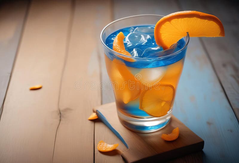 Blue Cocktail with Orange Peel Stock Illustration - Illustration of ...
