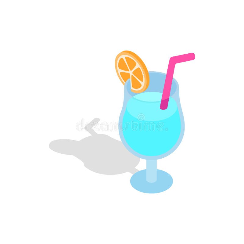 Blue Cocktail with Umbrella and Lemon Slice. Summer Drink. Cartoon Flat ...