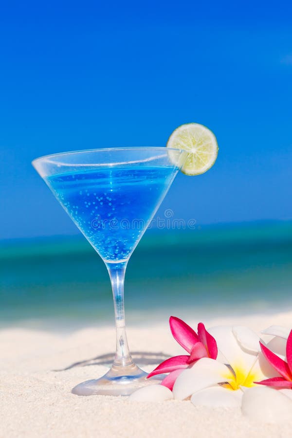 Blue Cocktail at Tropical Beach Stock Photo - Image of edge, africa ...