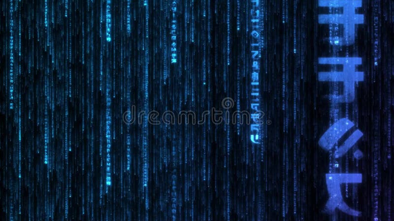 Blue Code Matrix Rain 3d. Digital Glyphs Approaching and Falling in ...